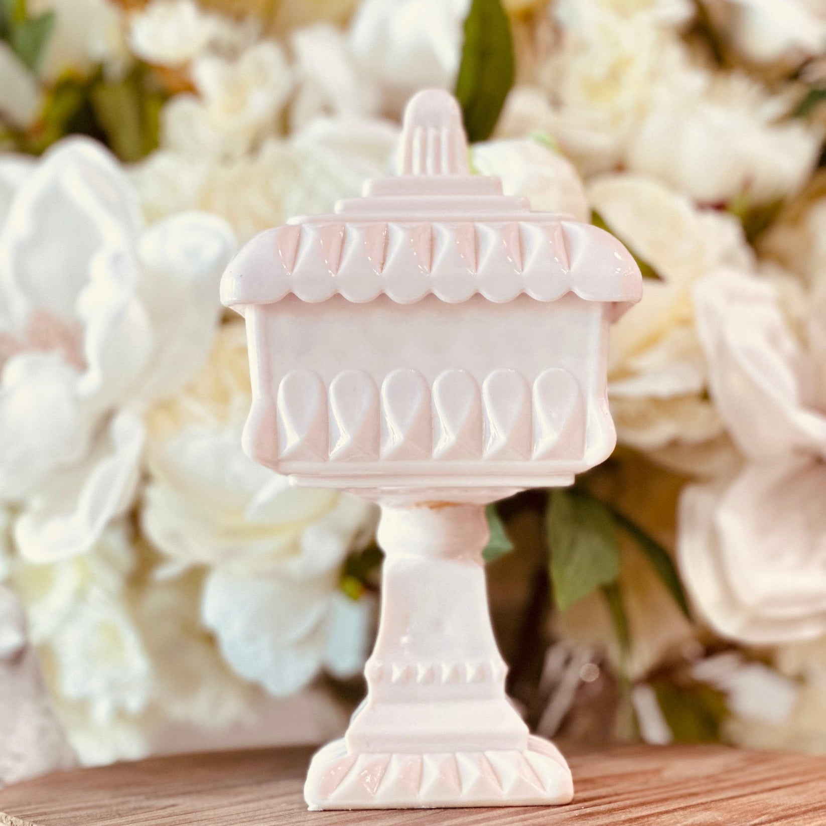 Vintage Pink Milk Glass Wedding Cake Box - Wedding Cake Soy Candle